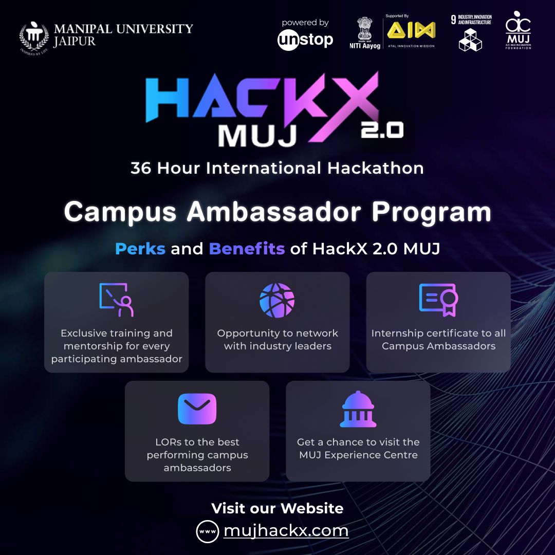 MUJHackX on LinkedIn: #hackxmuj #campusambassador #innovation # ... MUJHackX on LinkedIn: #hackxmuj #campusambassador #innovation # ...