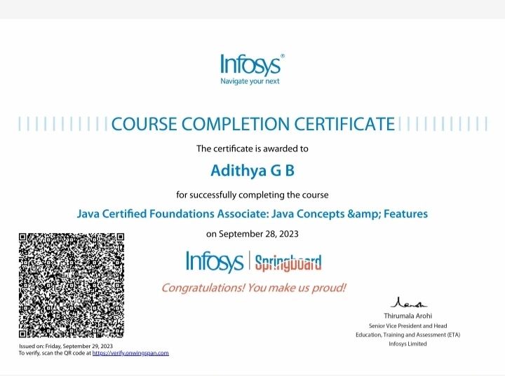 Adithya G B on LinkedIn: Successfully completed the course on Java ... Adithya G B on LinkedIn: Successfully completed the course on Java ...