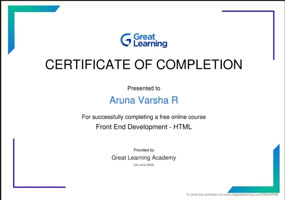 Aruna Varsha R on LinkedIn: #coursecompletion #greatlearning # ... Aruna Varsha R on LinkedIn: #coursecompletion #greatlearning # ...
