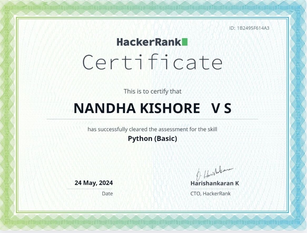 Nandha Kishore on LinkedIn: #python #hackerrank #certification # ... Nandha Kishore on LinkedIn: #python #hackerrank #certification # ...
