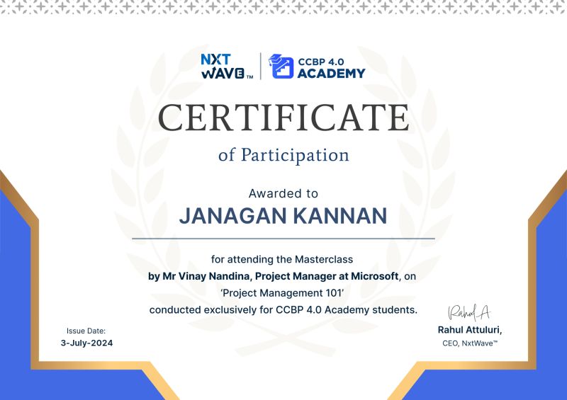 Janagan Kannan on LinkedIn: #nxtwave #projectmanagement #coding # ... Janagan Kannan on LinkedIn: #nxtwave #projectmanagement #coding # ...