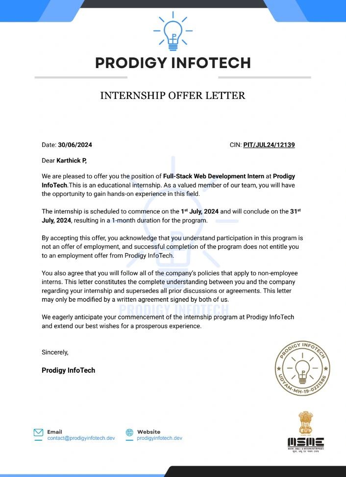 Karthick P on LinkedIn: #intership #prodigyinfotech Karthick P on LinkedIn: #intership #prodigyinfotech