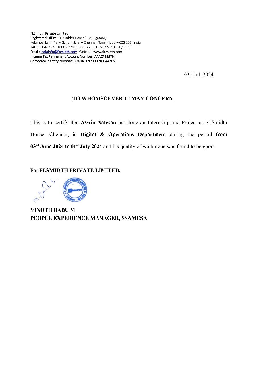 Aswin Natesan on LinkedIn: #flsmidth #internship #rpa #automation # ... Aswin Natesan on LinkedIn: #flsmidth #internship #rpa #automation # ...
