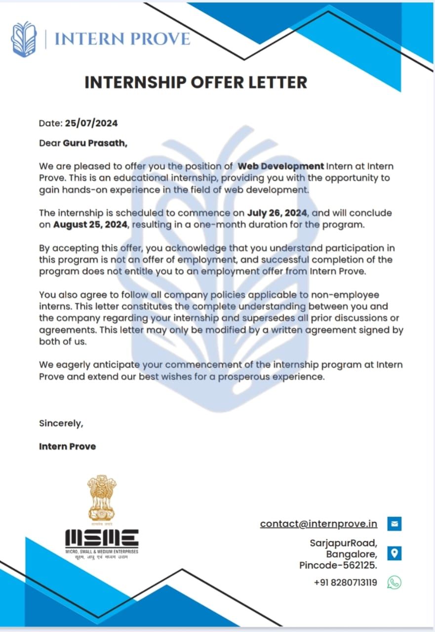 Guru Prasath on LinkedIn: #internship #carrer #webdevelopment Guru Prasath on LinkedIn: #internship #carrer #webdevelopment