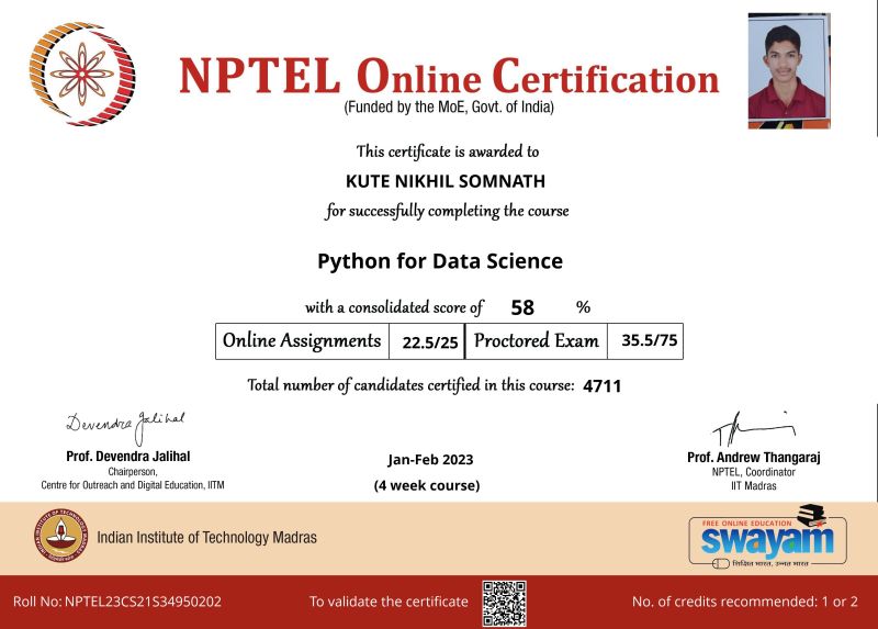 Nikhil Kute on LinkedIn: #nptel #python #datascience Nikhil Kute on LinkedIn: #nptel #python #datascience