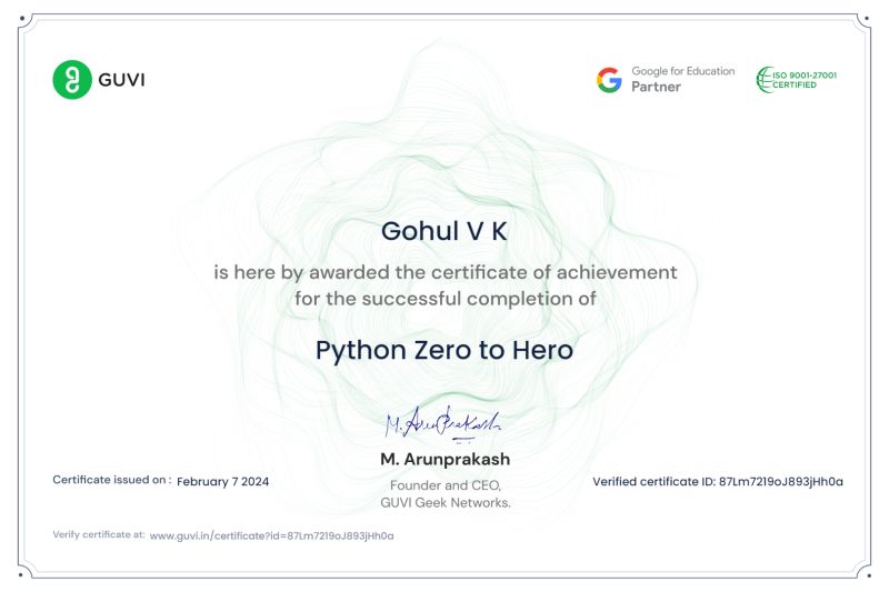 Gohul V K on LinkedIn: #python #pythonprogramming #googlecertification ... Gohul V K on LinkedIn: #python #pythonprogramming #googlecertification ...