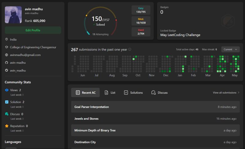 Completed 150+ LeetCode problems! | Avin Madhu posted on the topic ... Completed 150+ LeetCode problems! | Avin Madhu posted on the topic ...