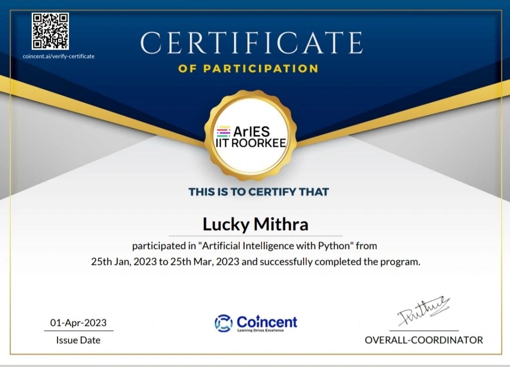 Lucky Mithra on LinkedIn: Successfully completed the course ai with ... Lucky Mithra on LinkedIn: Successfully completed the course ai with ...