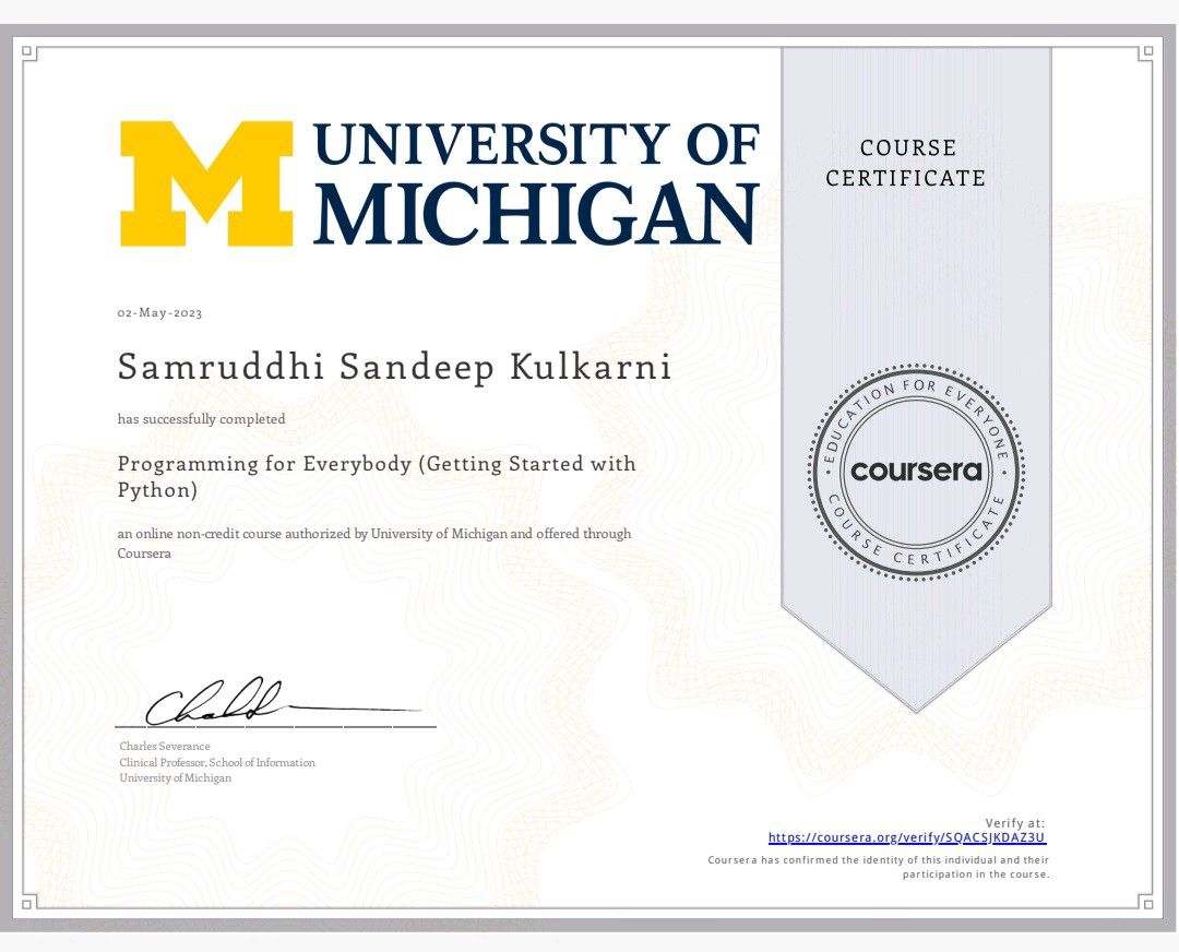 Samruddhi Kulkarni on LinkedIn: #python #coursera Samruddhi Kulkarni on LinkedIn: #python #coursera
