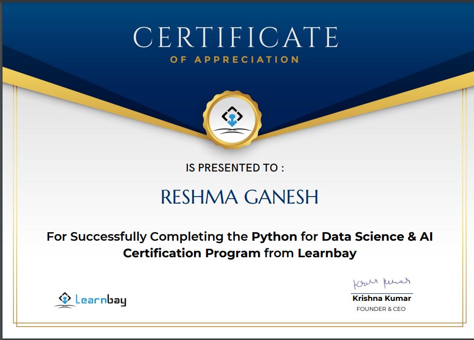 Reshma Ganesh on LinkedIn: #pythoncertification #pythonprogramming # ... Reshma Ganesh on LinkedIn: #pythoncertification #pythonprogramming # ...