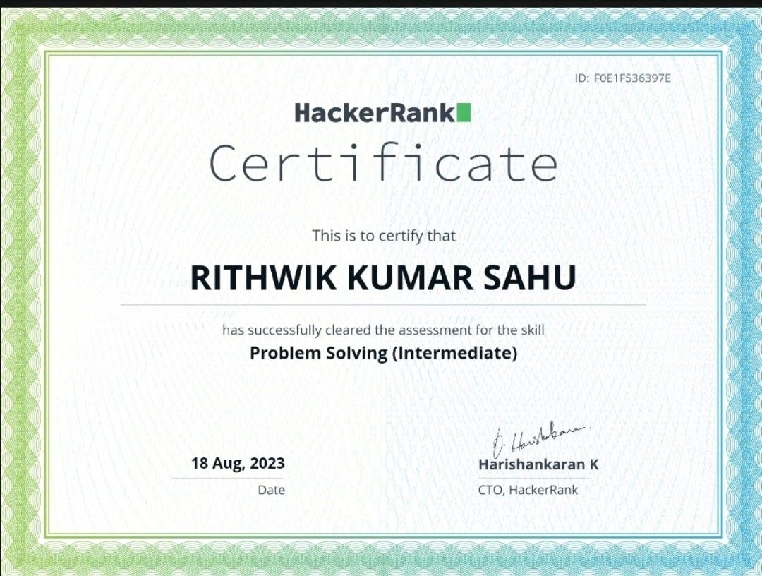 Rithwik Kumar Sahu on LinkedIn: #hackerrank #certification #problemsolving Rithwik Kumar Sahu on LinkedIn: #hackerrank #certification #problemsolving