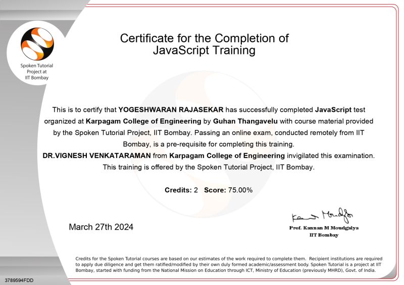 Yogeshwaran Rajasekar on LinkedIn: #javascript #webdevelopment #certified Yogeshwaran Rajasekar on LinkedIn: #javascript #webdevelopment #certified