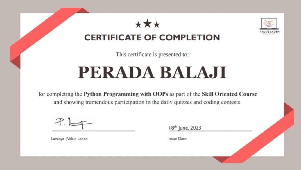 PERADA BALAJI on LinkedIn: 1 week programme for python programming with ... PERADA BALAJI on LinkedIn: 1 week programme for python programming with ...