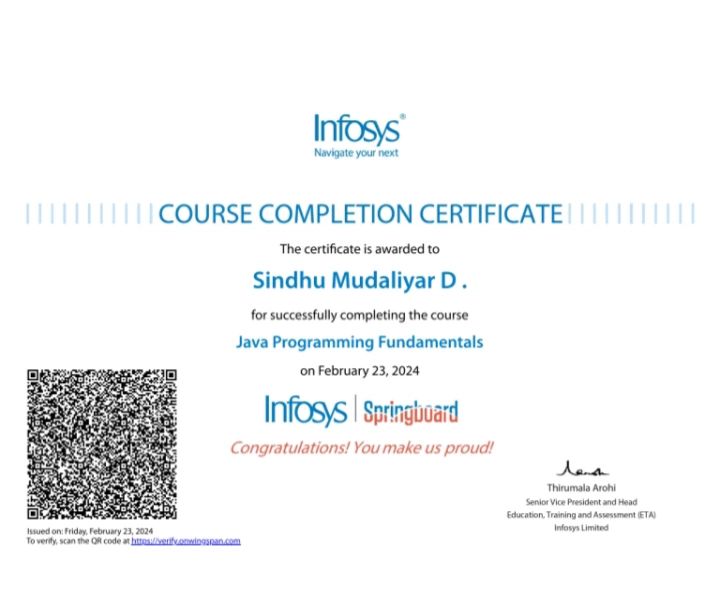 Sindhu Mudaliyar on LinkedIn: hello! I have completed Java programming ... Sindhu Mudaliyar on LinkedIn: hello! I have completed Java programming ...