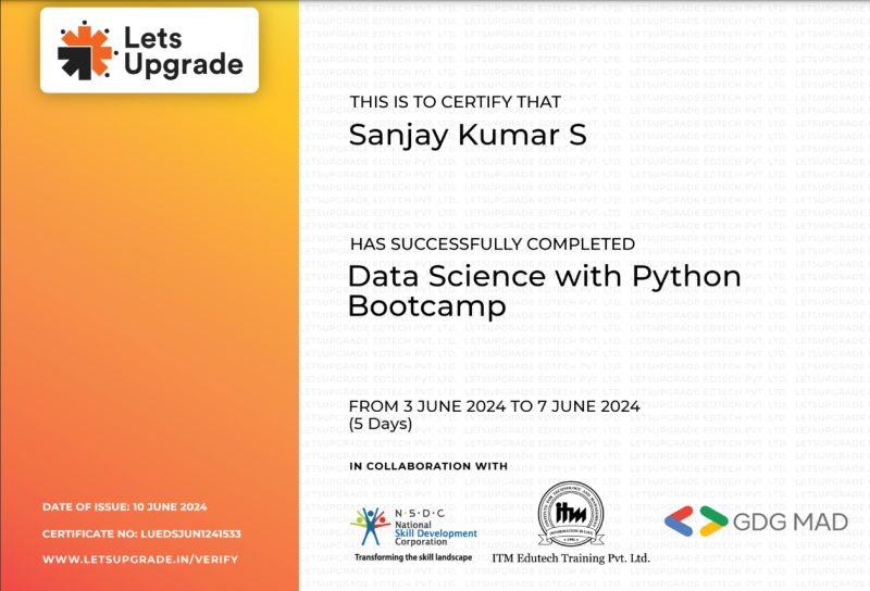 Completed Data Science with Python Bootcamp | SANJAY KUMAR .S posted on ... Completed Data Science with Python Bootcamp | SANJAY KUMAR .S posted on ...