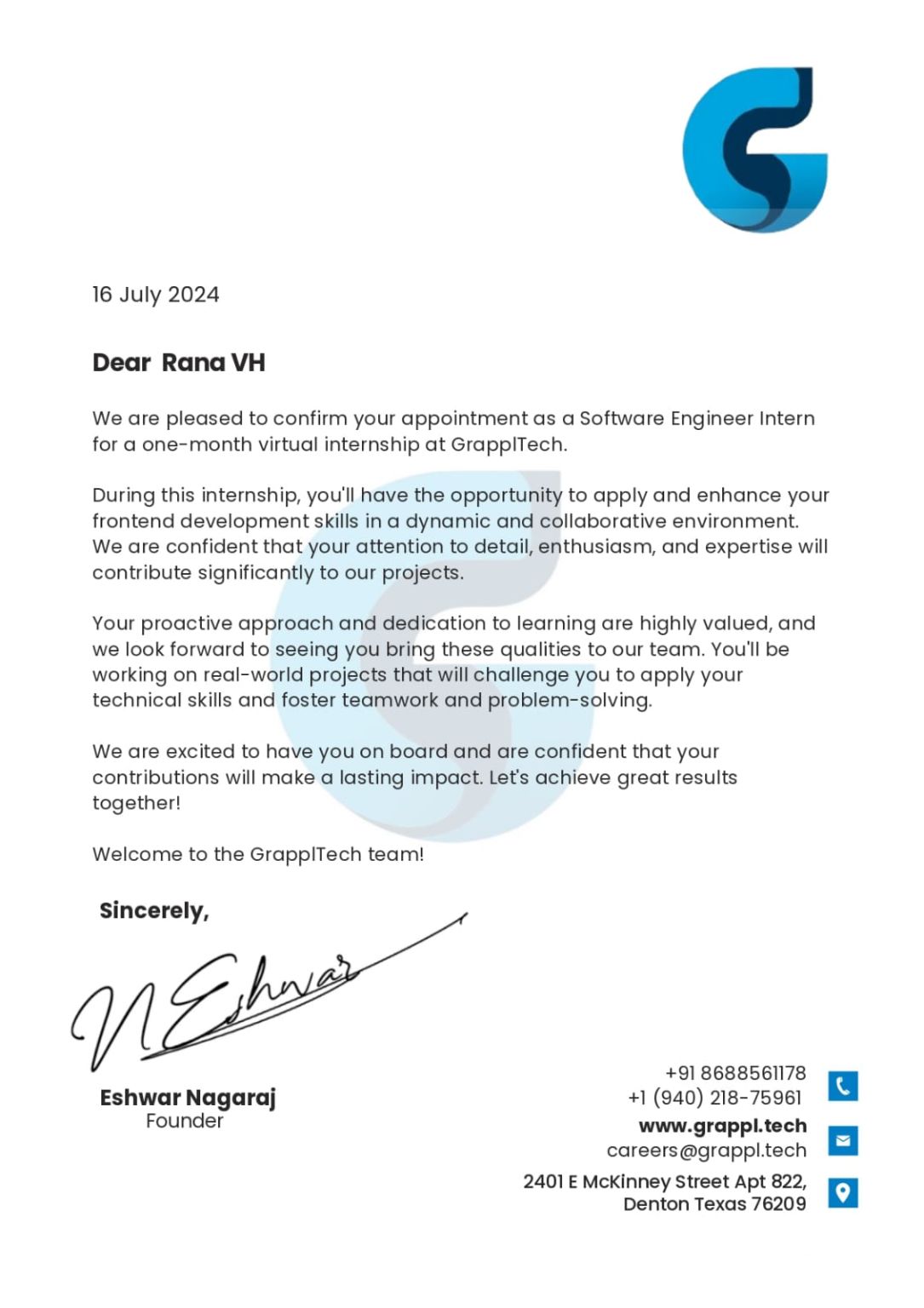 Rana VH on LinkedIn: #internship #softwareengineer #grappitech Rana VH on LinkedIn: #internship #softwareengineer #grappitech