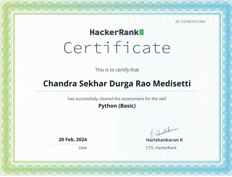 Chandra Sekhar Durga Rao Medisetti on LinkedIn: #python # ... Chandra Sekhar Durga Rao Medisetti on LinkedIn: #python # ...