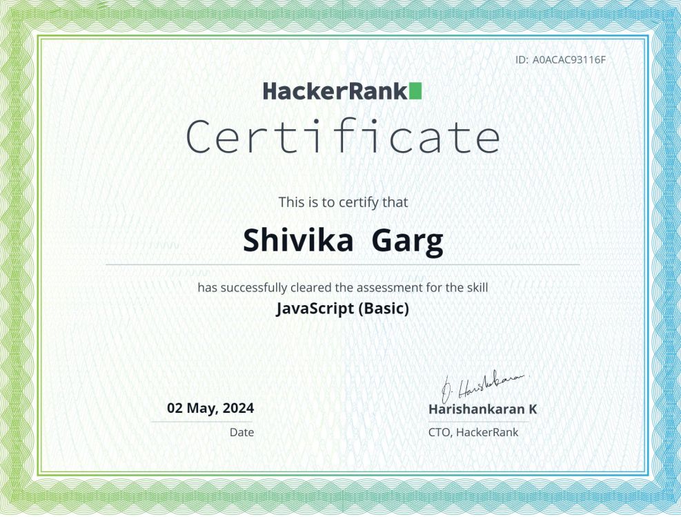 Shivika Garg on LinkedIn: #javascript #hackerrank Shivika Garg on LinkedIn: #javascript #hackerrank