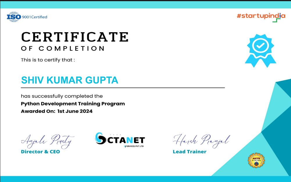 Shiv Gupta on LinkedIn: #pythondevelopment #internshipcompletion #octanet Shiv Gupta on LinkedIn: #pythondevelopment #internshipcompletion #octanet
