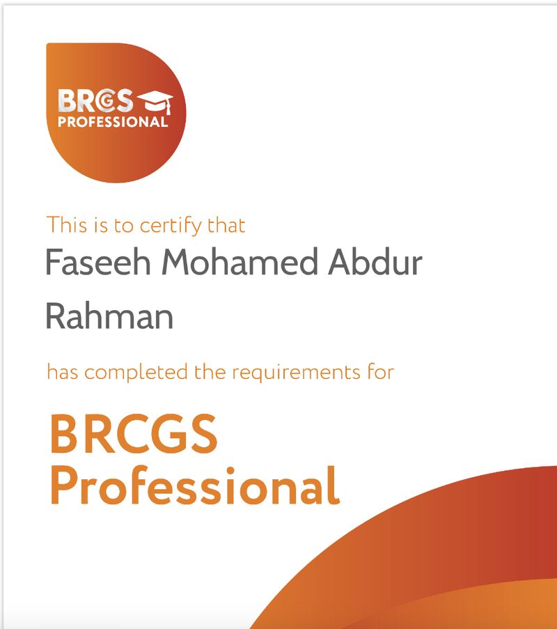 Faseeh M A Rahman on LinkedIn: #brcgs #iamprofessional # ... Faseeh M A Rahman on LinkedIn: #brcgs #iamprofessional # ...