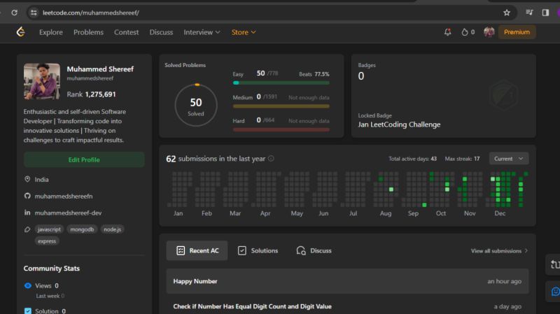 Coding milestone on LeetCode | Muhammed Shereef posted on the topic ... Coding milestone on LeetCode | Muhammed Shereef posted on the topic ...