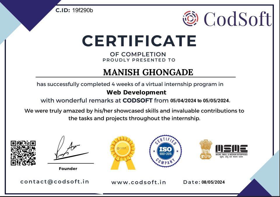 MANISH GHONGADE on LinkedIn: #codsoft #internship MANISH GHONGADE on LinkedIn: #codsoft #internship