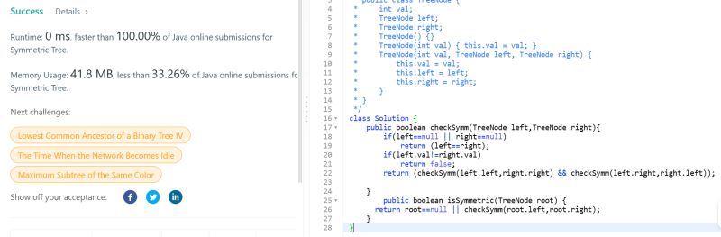 Saket Nigam on LinkedIn: DAY 16:PROBLEM 1:LEETCODE: SYMMETRIC TREE ... Saket Nigam on LinkedIn: DAY 16:PROBLEM 1:LEETCODE: SYMMETRIC TREE ...