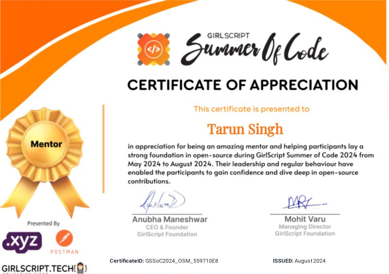 Tarun Singh on LinkedIn: #gssoc #gssoc2024 #opensource #mentorship # ... Tarun Singh on LinkedIn: #gssoc #gssoc2024 #opensource #mentorship # ...