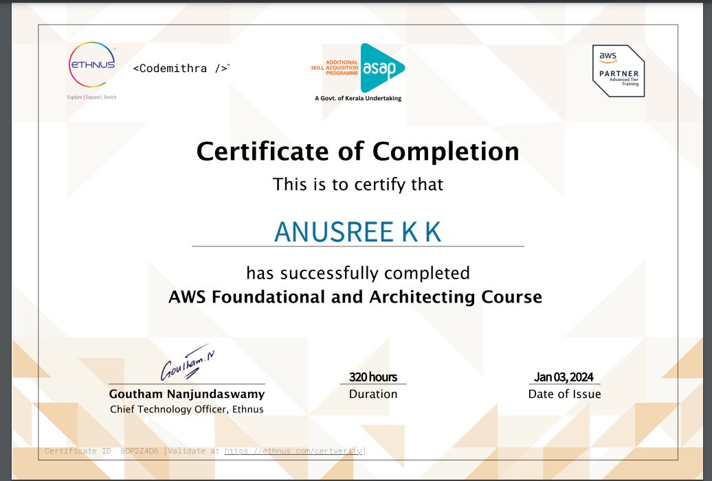 ANUSREE K K on LinkedIn: #aws #asap ANUSREE K K on LinkedIn: #aws #asap