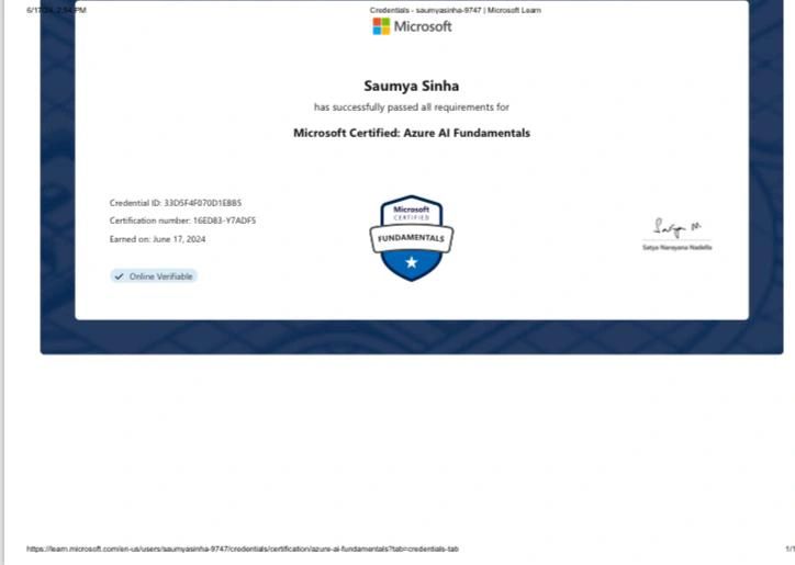 saumya sinha on LinkedIn: Microsoft certified: Azure AI fundamentals. saumya sinha on LinkedIn: Microsoft certified: Azure AI fundamentals.