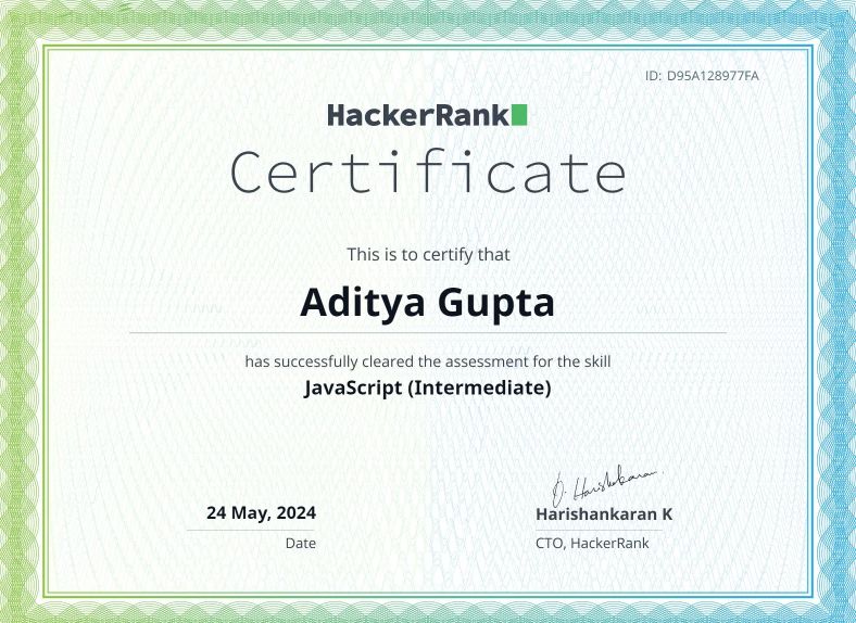Aditya Gupta on LinkedIn: #javascript #certificate #developer #coding # ... Aditya Gupta on LinkedIn: #javascript #certificate #developer #coding # ...