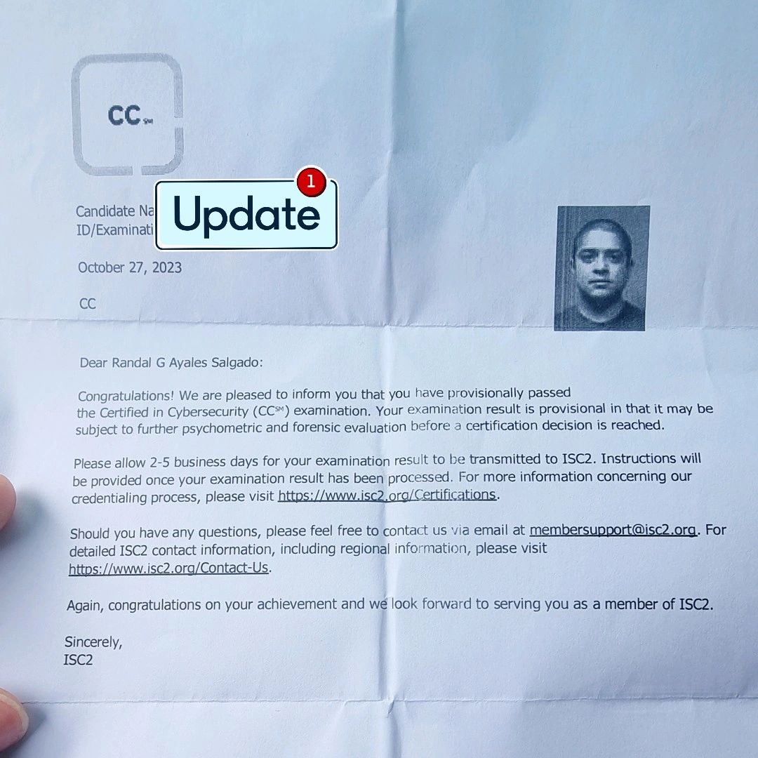 Randal G. A. on LinkedIn: I did it!!!! passed my CC exam from ISC2..... Randal G. A. on LinkedIn: I did it!!!! passed my CC exam from ISC2.....
