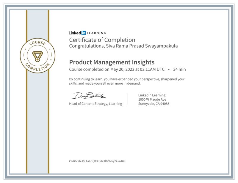 Siva Rama Prasad Swayampakula on LinkedIn: Certificate of Completion Siva Rama Prasad Swayampakula on LinkedIn: Certificate of Completion