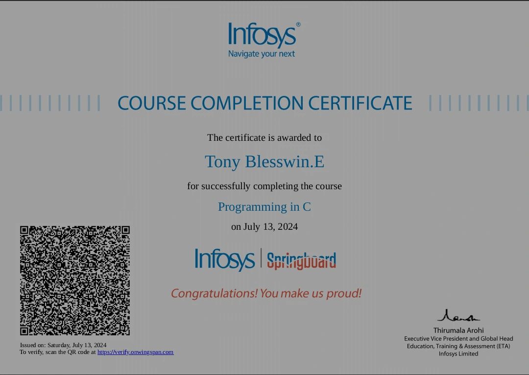 Tony Blesswin.E on LinkedIn: #learning #programming #cprogramming # ... Tony Blesswin.E on LinkedIn: #learning #programming #cprogramming # ...