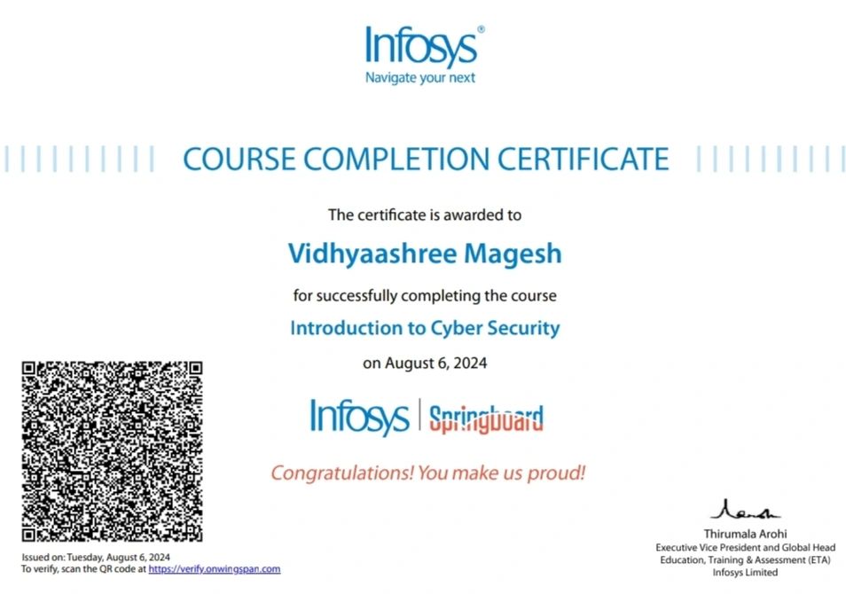 Vidhyaashree M on LinkedIn: #cybersecurity #certification #careergrowth ... Vidhyaashree M on LinkedIn: #cybersecurity #certification #careergrowth ...