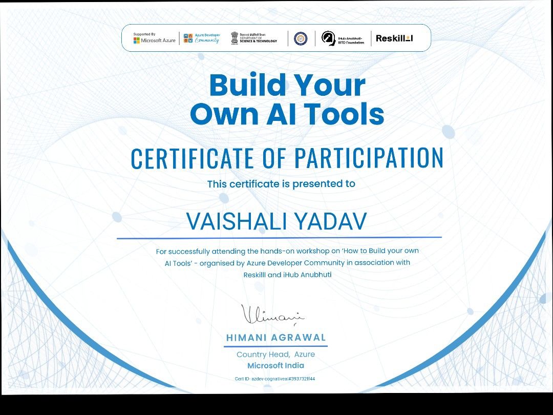 Vaishali Yadav on LinkedIn: #include #include #certificateofcompletion ... Vaishali Yadav on LinkedIn: #include #include #certificateofcompletion ...