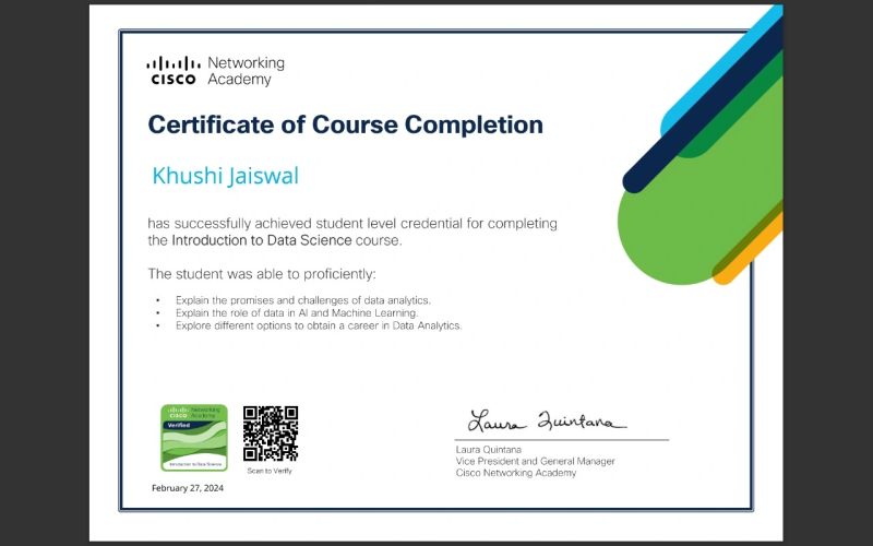 Khushi Jaiswal on LinkedIn: #datascience #certificationcomplete #datadriven Khushi Jaiswal on LinkedIn: #datascience #certificationcomplete #datadriven