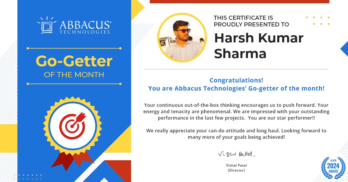 Abbacus Technologies on LinkedIn: #gogetter #achievementunlocked Abbacus Technologies on LinkedIn: #gogetter #achievementunlocked