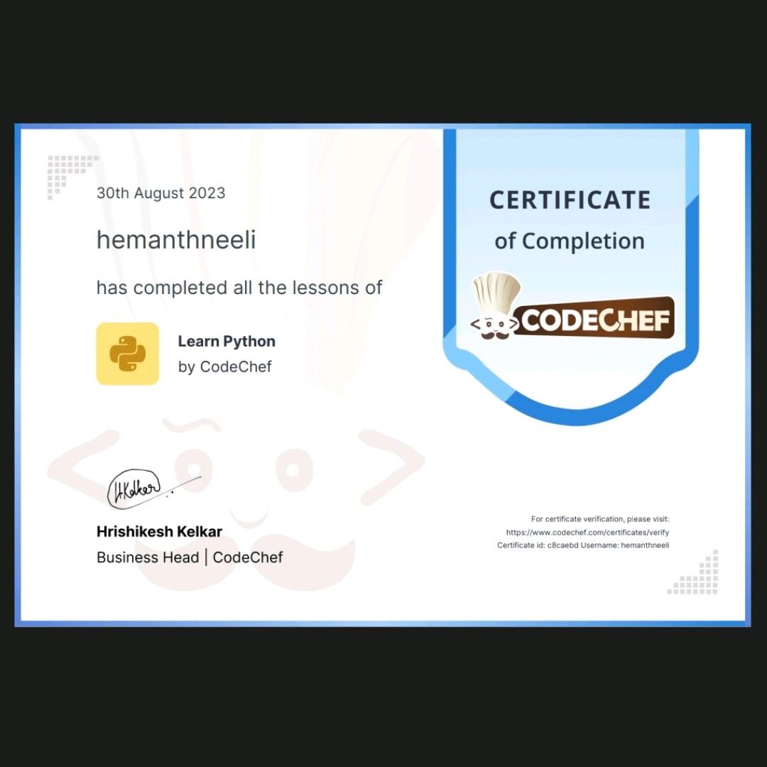 hemanth neeli on LinkedIn: #codechef #pythonprogramming #certification hemanth neeli on LinkedIn: #codechef #pythonprogramming #certification