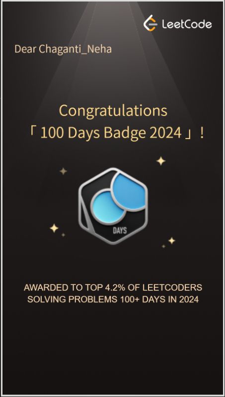 Chaganti Neha Sreenidhi on LinkedIn: #leetcode #consistency #100dayscoding Chaganti Neha Sreenidhi on LinkedIn: #leetcode #consistency #100dayscoding