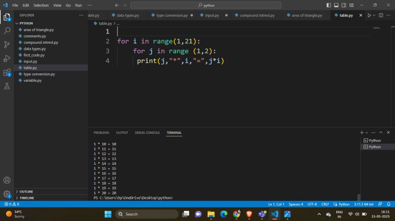 sathvik Mannava on LinkedIn: task 9 python table using nested for ... sathvik Mannava on LinkedIn: task 9 python table using nested for ...