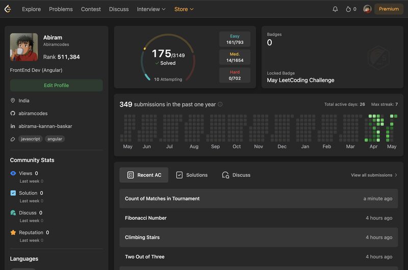 Passed 175 coding challenges on LeetCode | Abirama Kannan Baskar posted ... Passed 175 coding challenges on LeetCode | Abirama Kannan Baskar posted ...