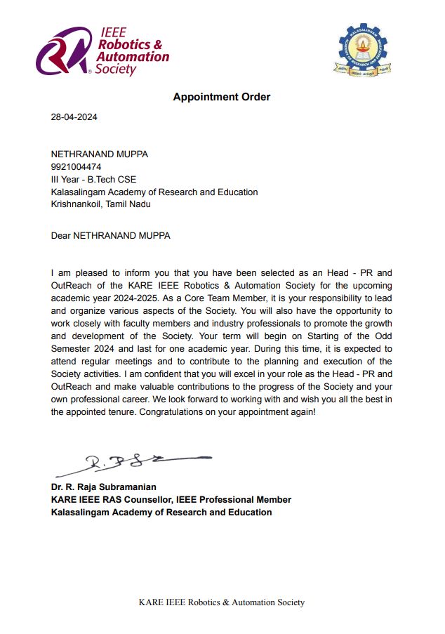 NETHRANAND MUPPA on LinkedIn: #ieee #ieeeras #kare #leadership NETHRANAND MUPPA on LinkedIn: #ieee #ieeeras #kare #leadership