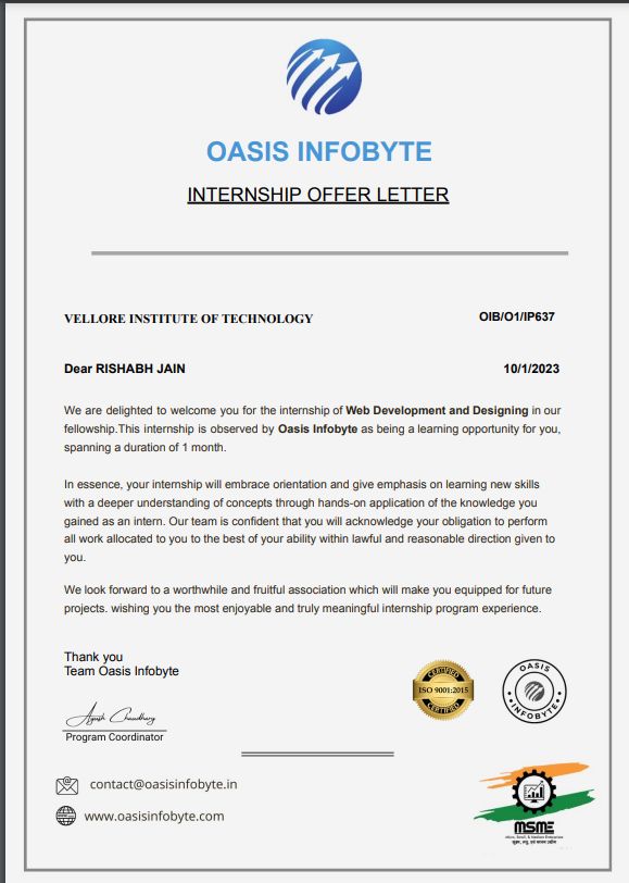 Rishabh Jain on LinkedIn: #oasisinfobyte Rishabh Jain on LinkedIn: #oasisinfobyte