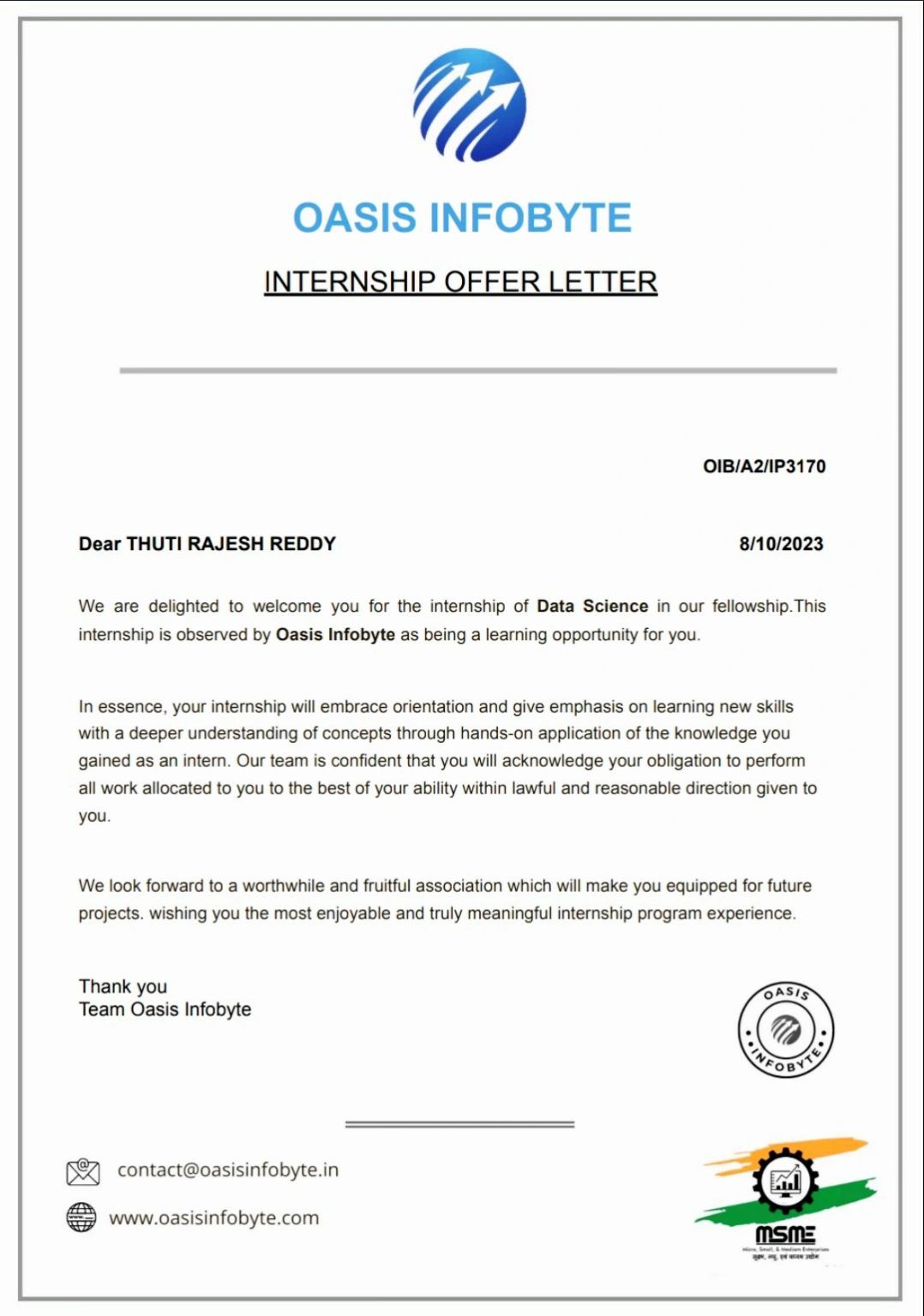 RAJESH REDDY THUTI on LinkedIn: #oasisinfobyte #datascience #internship RAJESH REDDY THUTI on LinkedIn: #oasisinfobyte #datascience #internship