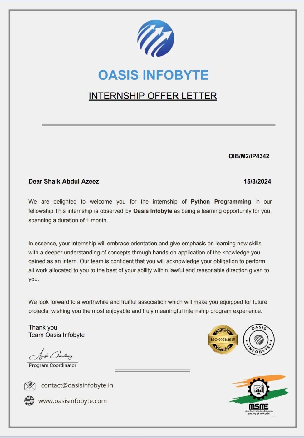 Shaik Abdul Azeez on LinkedIn: #oasis #infobyte #python #programming Shaik Abdul Azeez on LinkedIn: #oasis #infobyte #python #programming