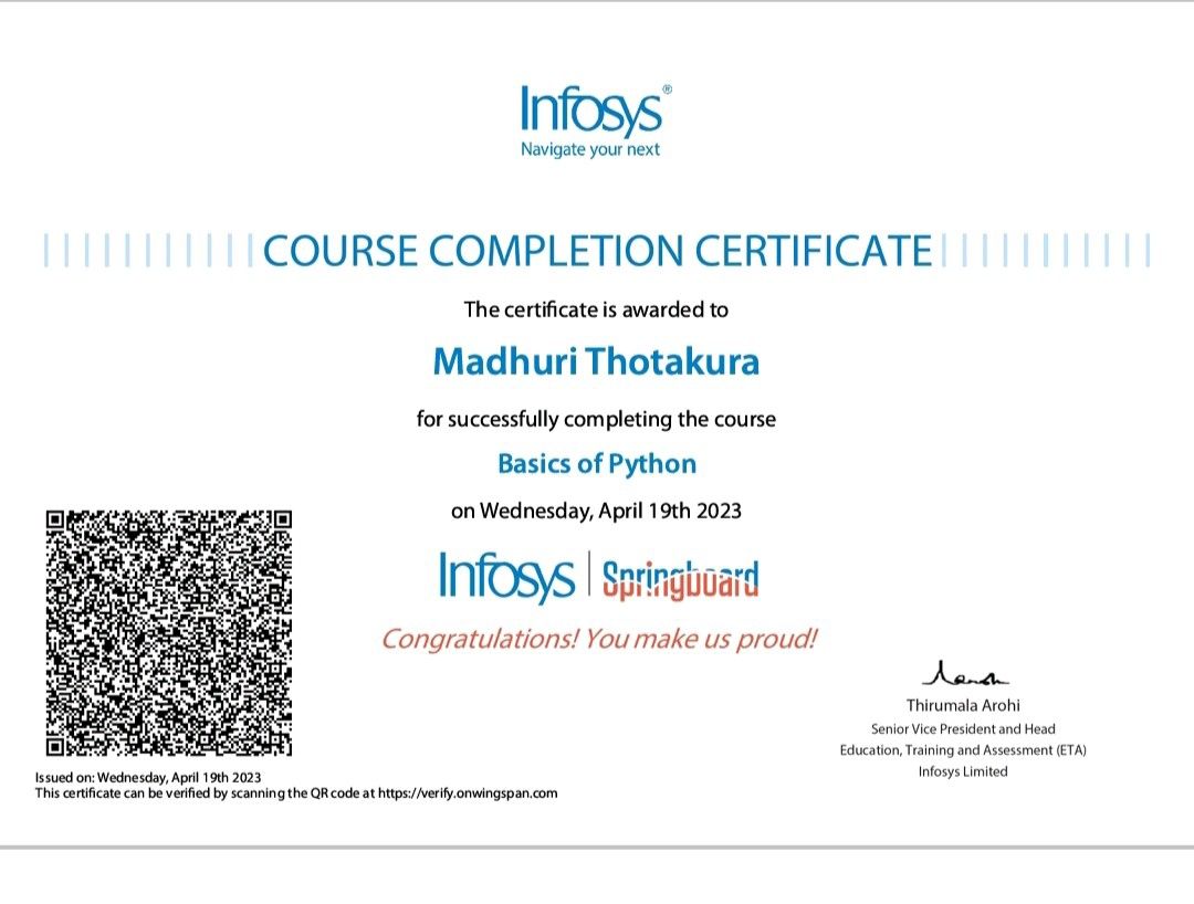 Madhuri Thotakura on LinkedIn: #infosysspringboard #python #infosys # ... Madhuri Thotakura on LinkedIn: #infosysspringboard #python #infosys # ...