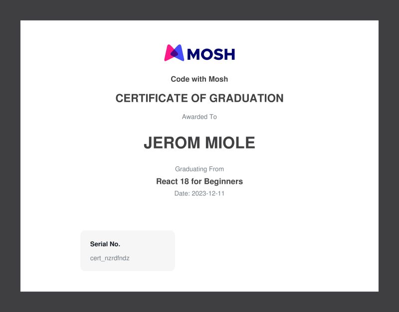 Jerom Miole on LinkedIn: #codewithmosh #react18 #codewithmosh # ... Jerom Miole on LinkedIn: #codewithmosh #react18 #codewithmosh # ...