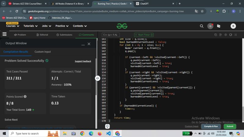 Kalki Dang on LinkedIn: Solved Time taken to burn the binary Tree Kalki Dang on LinkedIn: Solved Time taken to burn the binary Tree