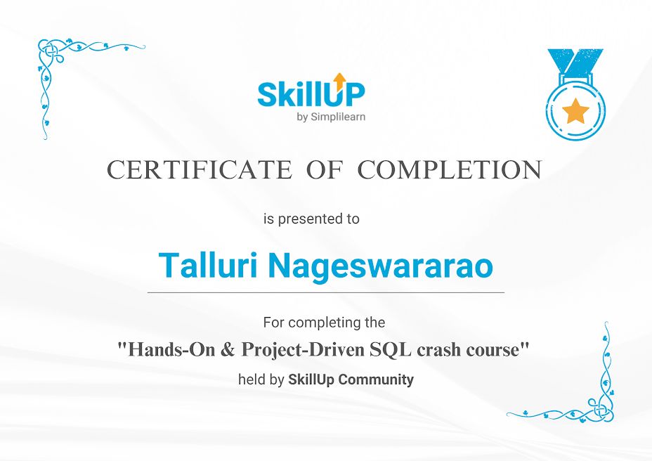 Talluri Nageswararao on LinkedIn: SQL database certificate Talluri Nageswararao on LinkedIn: SQL database certificate